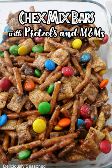 Chex Mix Bars with Pretzels and M&Ms - Deliciously Seasoned
