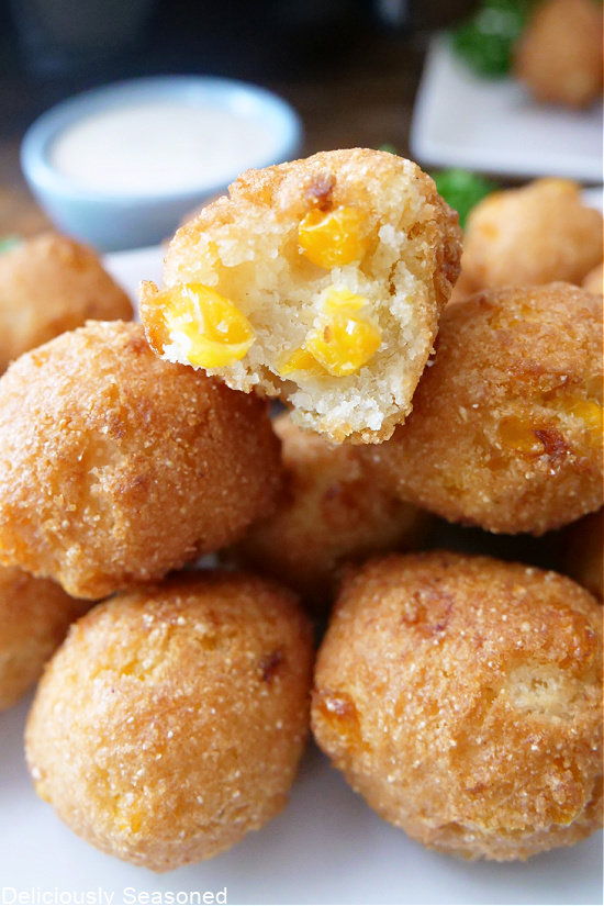 Sweet Corn Hushpuppies {Easy Air Fryer Recipe} - Deliciously Seasoned