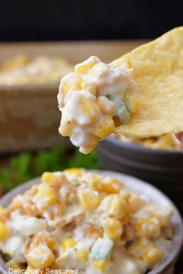 Hot Corn Dip with Chili Cheese Fritos - Deliciously Seasoned