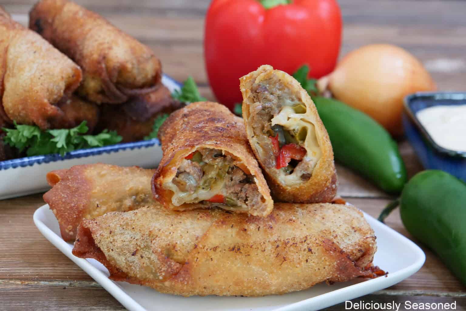 Philly Cheesesteak Egg Rolls - Deliciously Seasoned