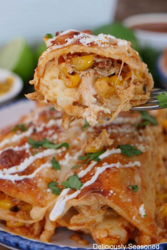 Street Corn Chicken Enchiladas - Deliciously Seasoned